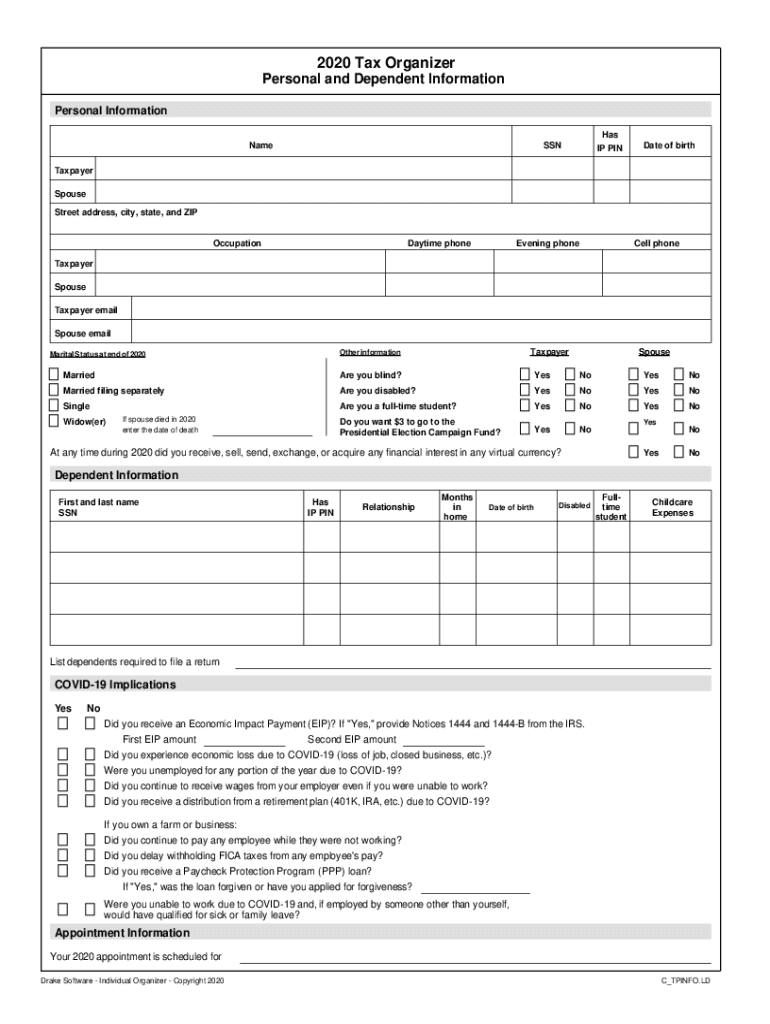 Fillable Online 2022 Tax Organizer. Personal Information. Occupation ...