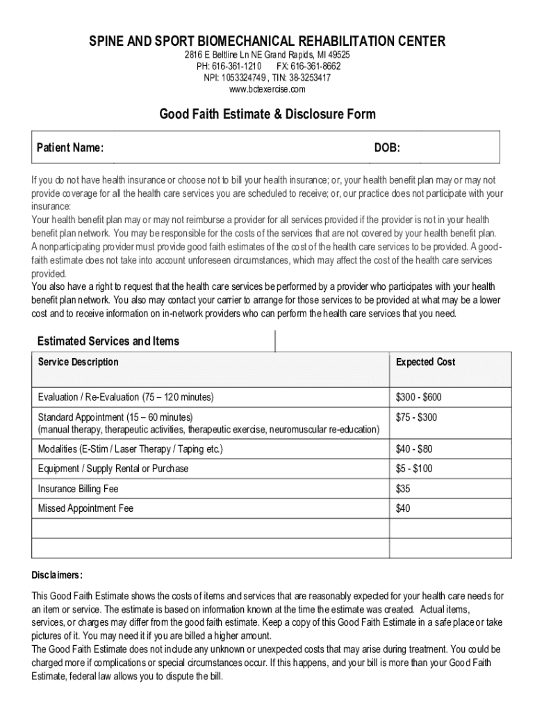 Fillable Online Good Faith Estimate & Disclosure Form Fax Email Print ...