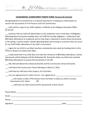 Fillable Online First Eucharist Parent Commitment FormOur Lady of ...