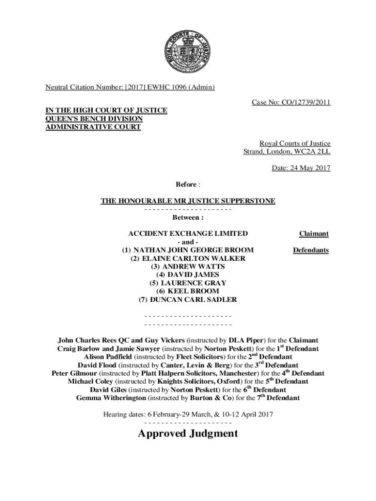 Fillable Online High Court Judgment Template - Credithire Barrister Fax ...