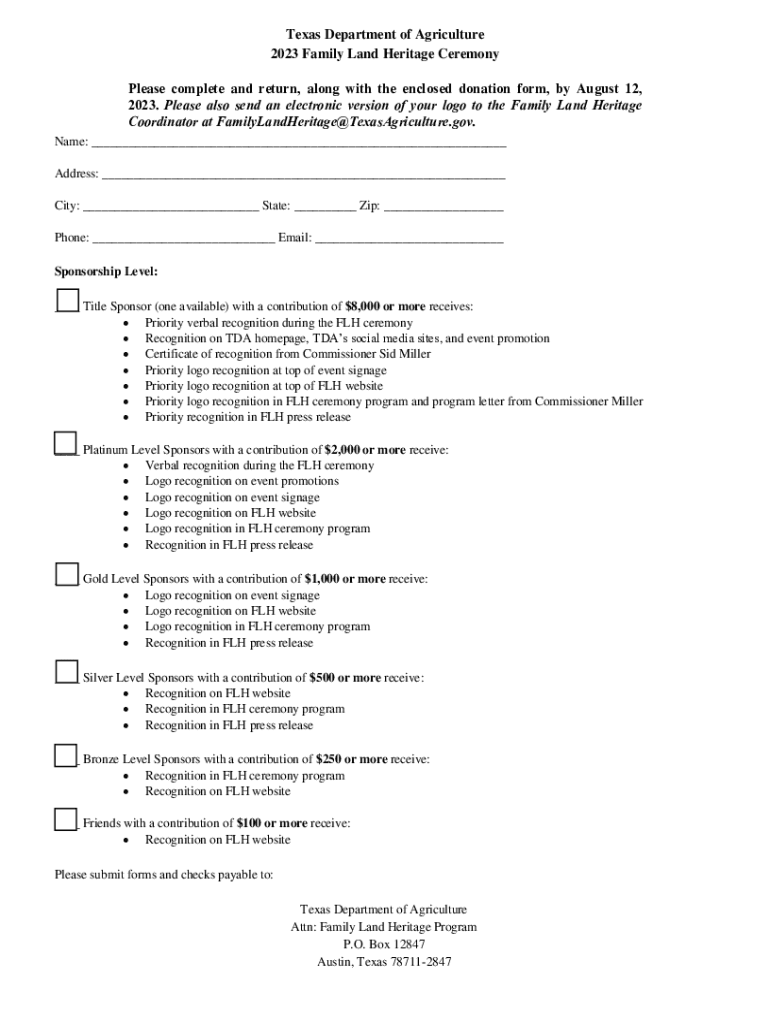 Fillable Online TDA accepting applications for Family Land Heritage ...