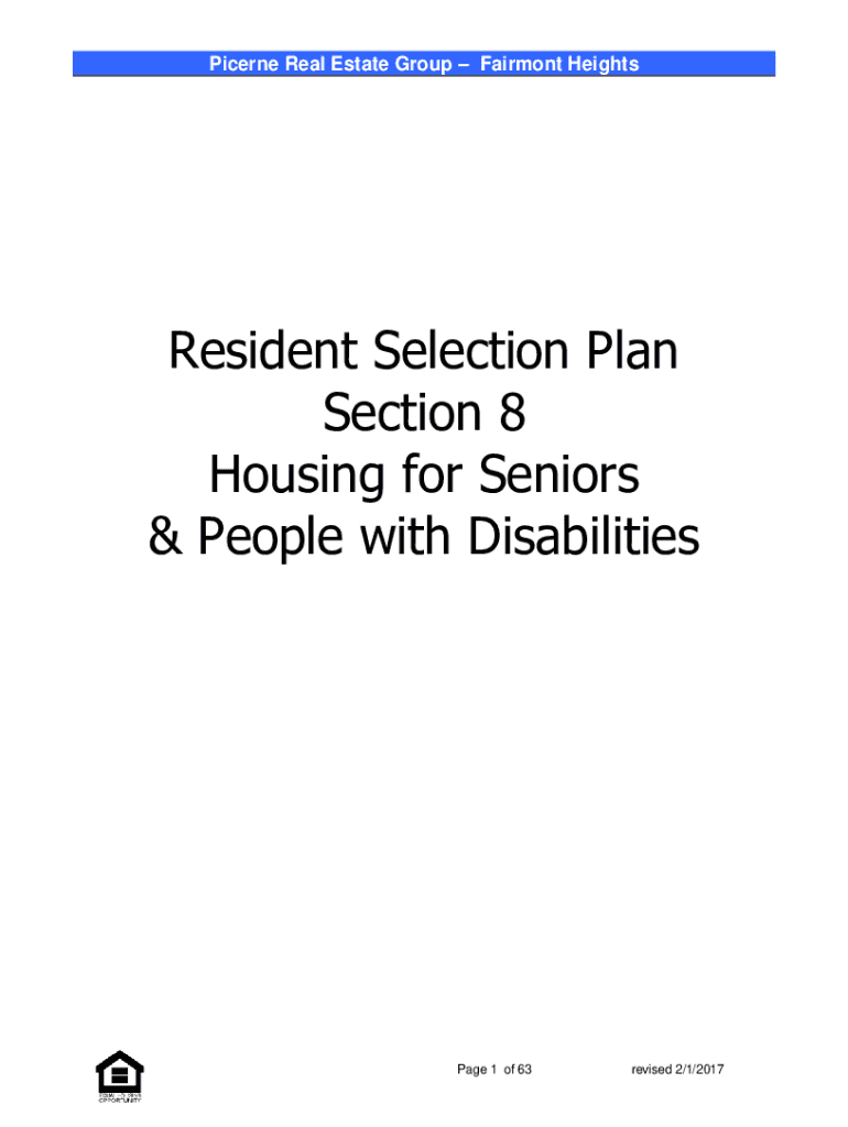 Fillable Online Resident Selection Plan Section 8 Housing for Seniors ...