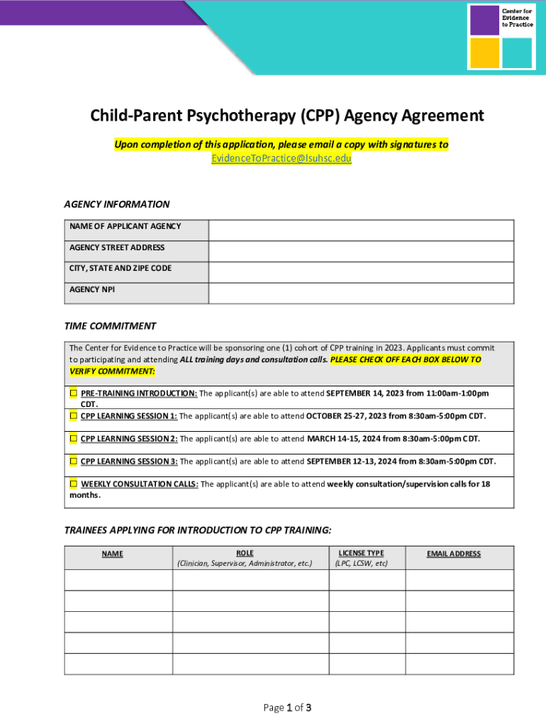 Fillable Online Child-Parent Psychotherapy (CPP) Agency Agreement Fax Email Print - pdfFiller