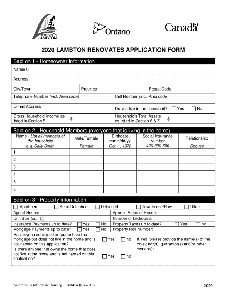 Fillable Online 2020 LAMBTON RENOVATES APPLICATION FORM Fax Email Print ...