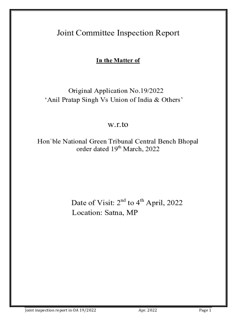 Fillable Online greentribunal gov Joint Committee Inspection Report w.r ...