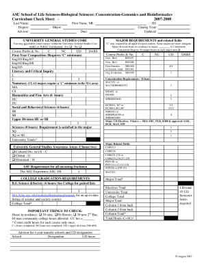 Fillable Online catalog asu CLAS Curriculum Check Sheet Fax Email Print ...