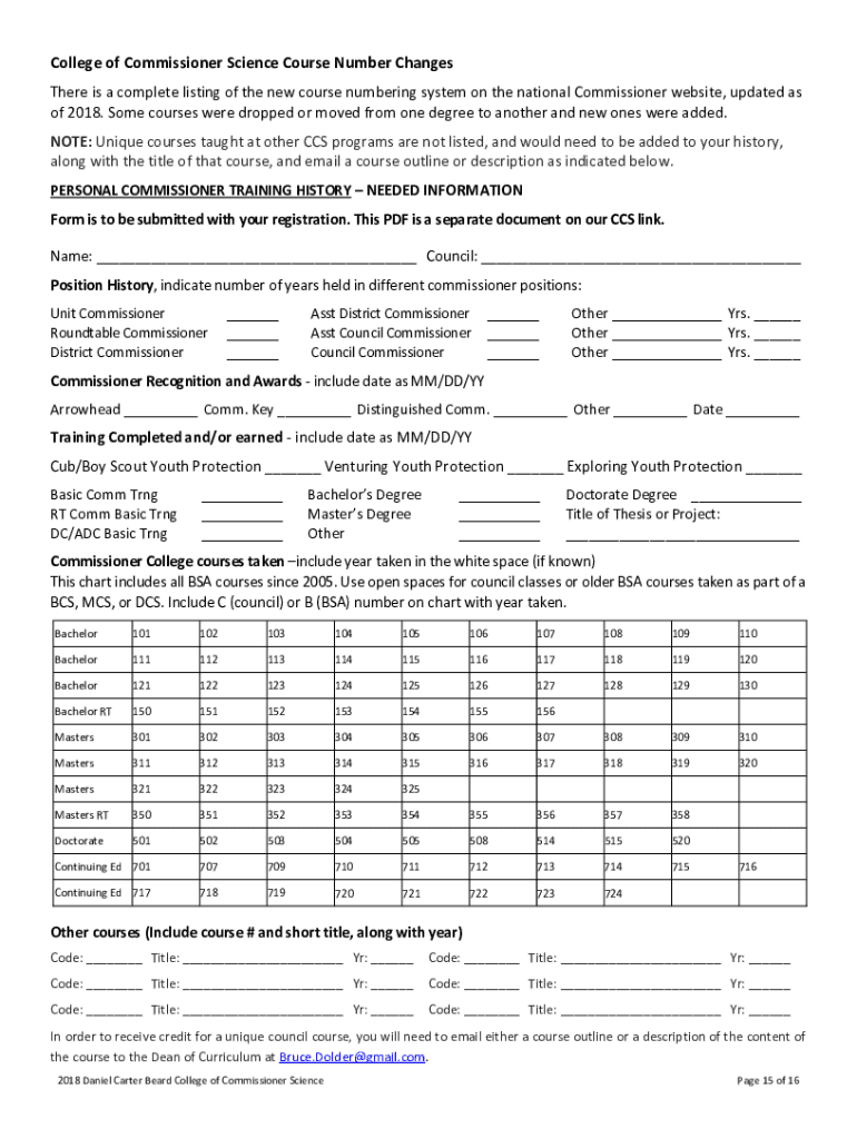 Fillable Online There is a complete listing of the new course numbering ...