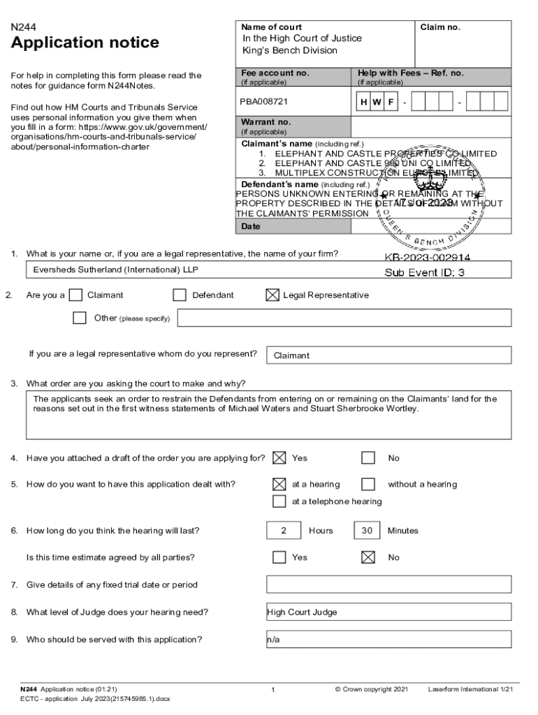 Fillable Online Commercial Court: Form N244(CC) - Application notice ...
