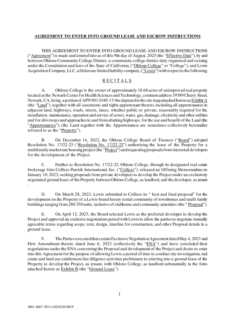 Fillable Online agreement to enter into ground lease and escrow ...