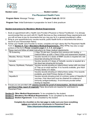 Fillable Online Clinical Pre-Placement Health Form Community Pharmacy ...