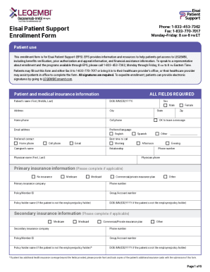 Fillable Online Eisai Patient Support Enrollment Form Fax Email Print ...