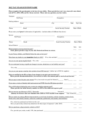 Fillable Online 2022 tax year questionnaire Fax Email Print - pdfFiller