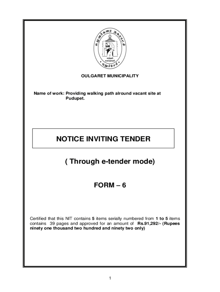 Fillable Online ( Through e-tender mode) NOTICE INVITING TENDER Fax Email Print - pdfFiller