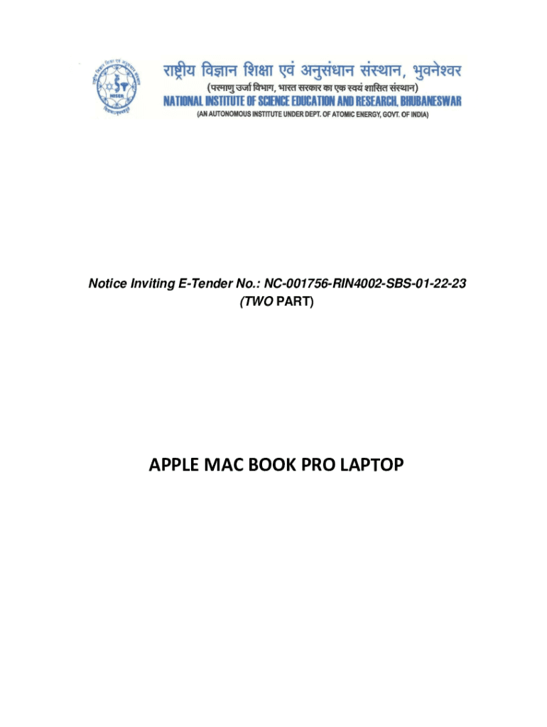 Fillable Online Short quotation notice for supply of Apple Macbook Pro ...
