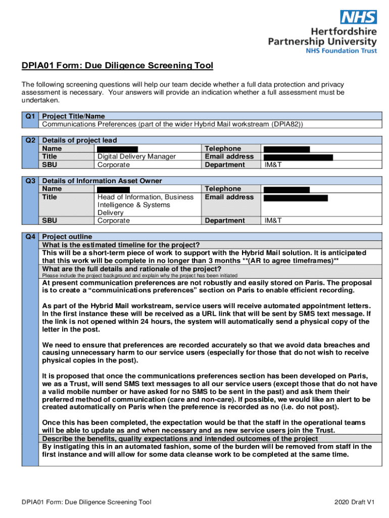 Fillable Online dpia01 form: data protection and privacy impact ...