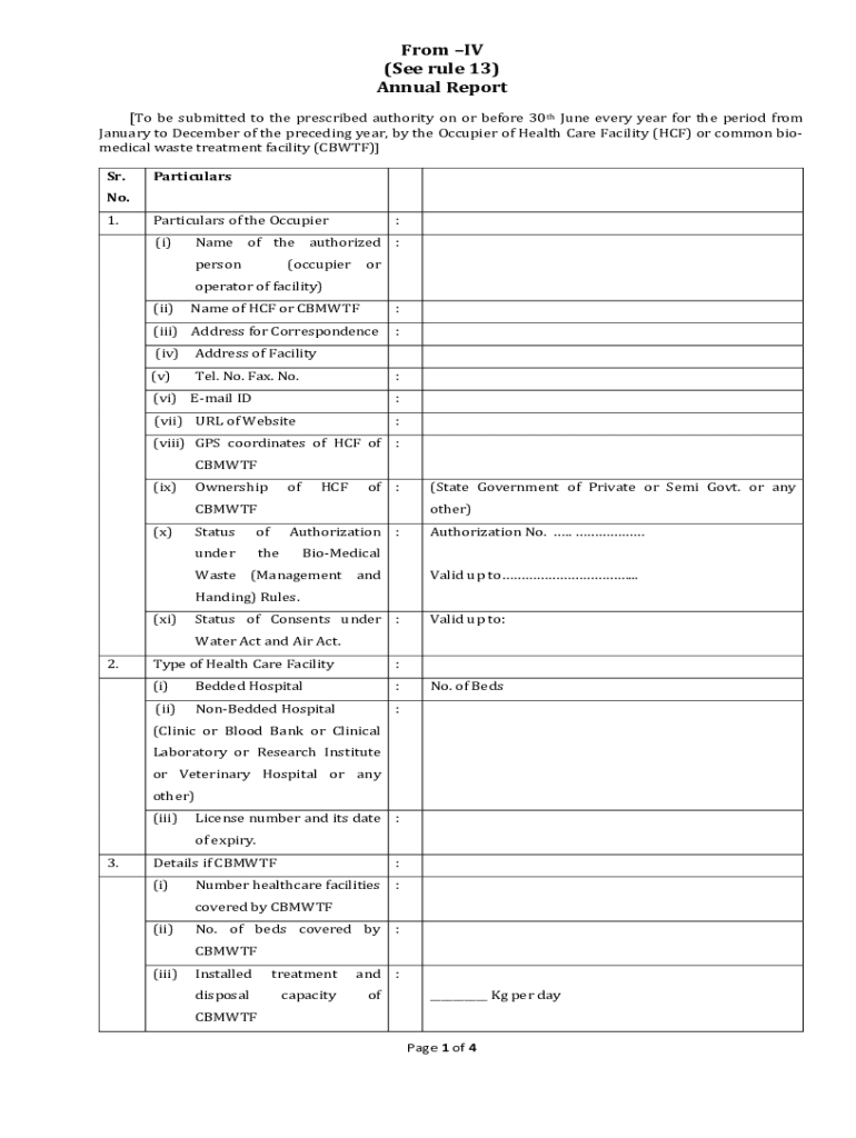 Fillable Online Form IV (See Rule 13) ANNUAL REPORT Fax Email Print ...