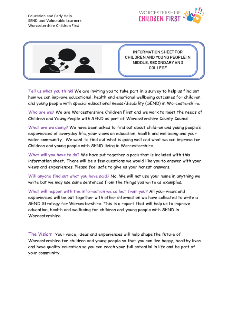 Fillable Online INFORMATION SHEET FOR CHILDREN AND YOUNG PEOPLE IN ...