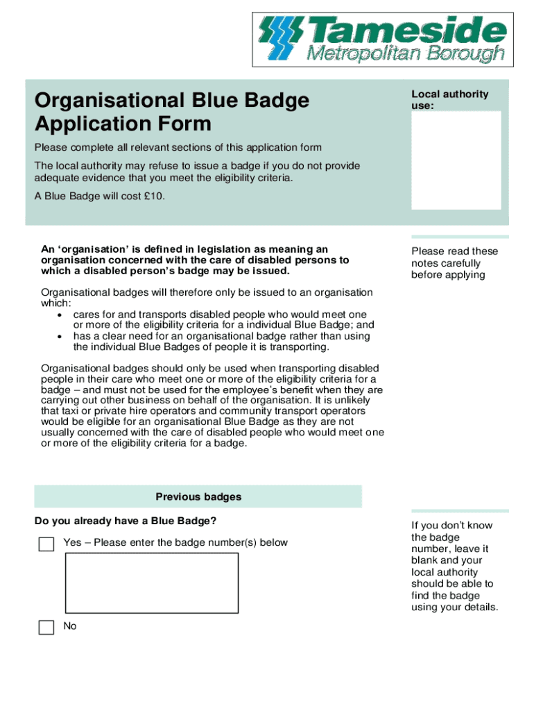 Fillable Online Blue Badge Application Form - Carmarthenshire County ...
