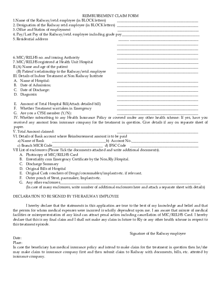 Fillable Online REIMBURSEMENT CLAIM FORM 1) Name of the ... Fax Email Print - pdfFiller