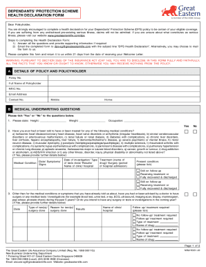 Fillable Online Dependants' Protection Scheme Health Declaration Form ...