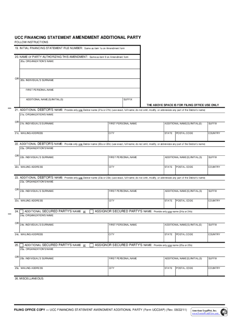 Fillable Online UCC Financing Statement Amendment Additional Party ...