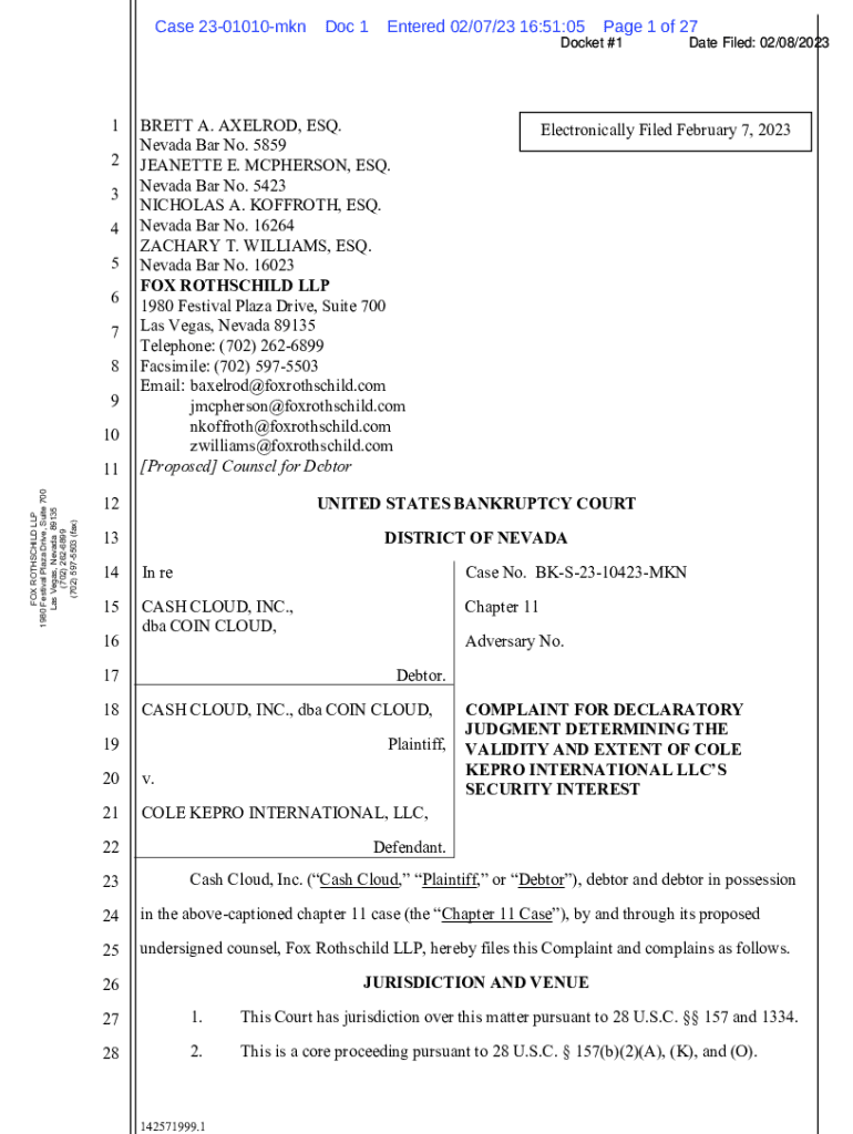 Fillable Online Complaint Cole Kepro compared with Complaint Cole Kepro ...