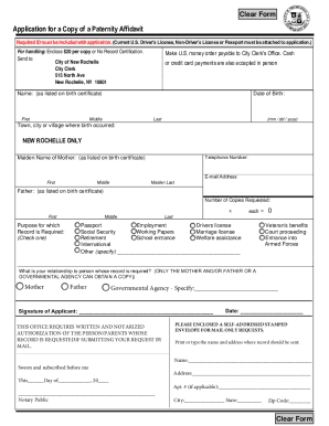 Fillable Online Application for a Copy of a Paternity Affidavit Fax ...