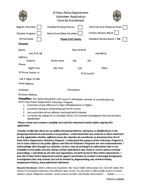 Fillable Online El Paso Police Department Volunteer Application Form ...