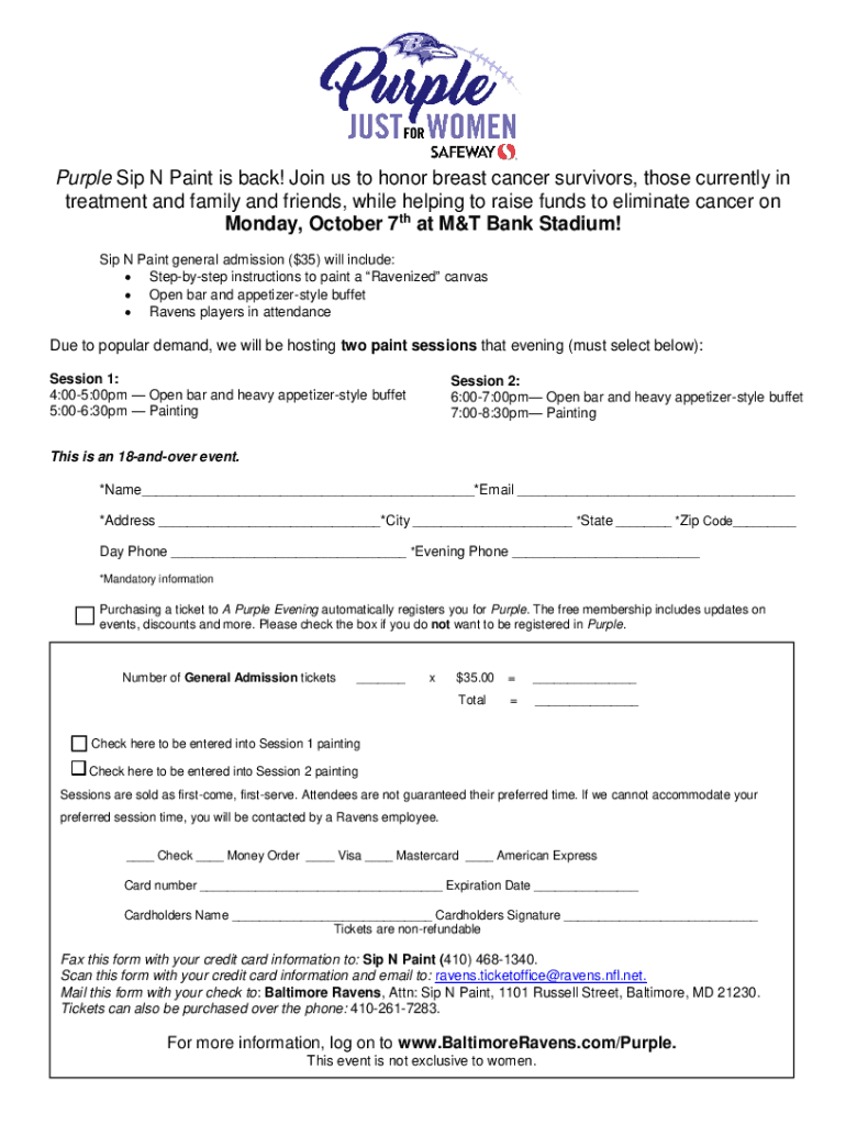 Fillable Online Purple Sip N Paint is back! Join us to honor breast ...