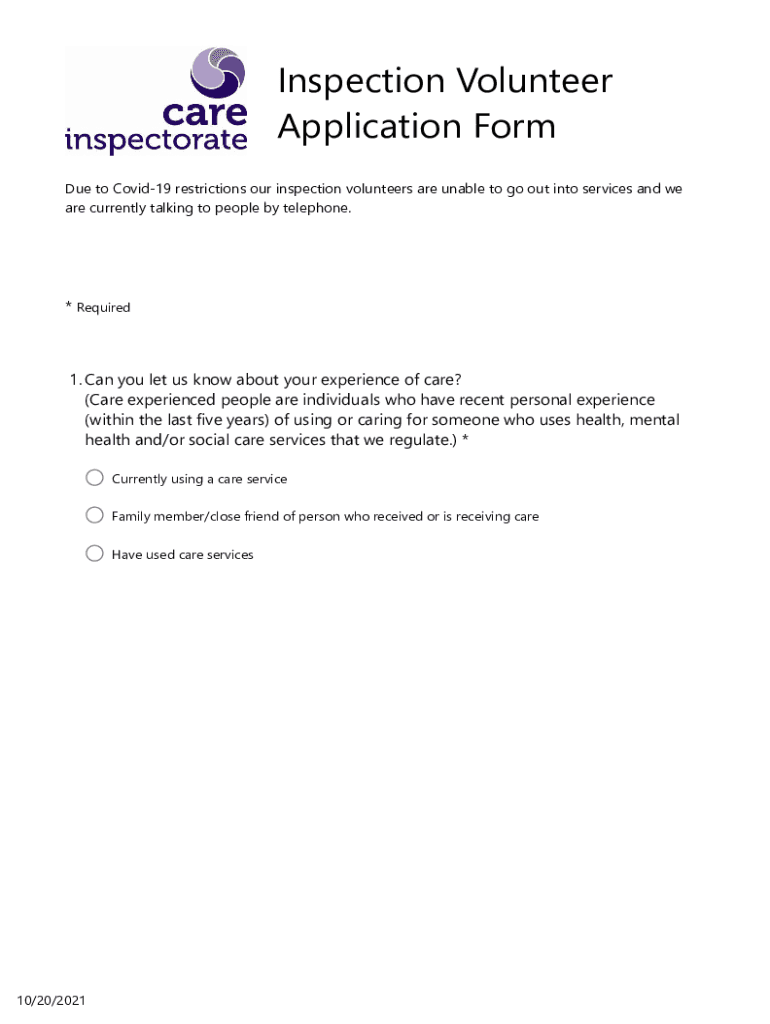 Fillable Online Inspection Volunteer Application Form Fax Email Print ...