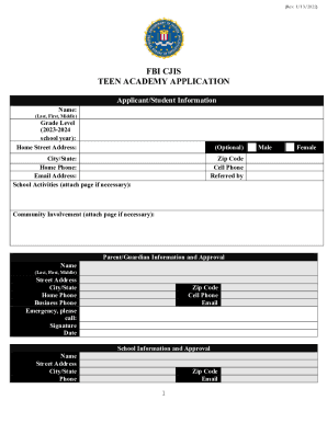 Fillable Online FBI CJIS TEEN ACADEMY APPLICATION Fax Email Print ...