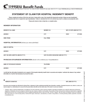 Fillable Online Statement of Claim Hospital Indemnity Benefit ...