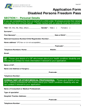 Fillable Online Disabled persons Freedom Pass - Application form. Roads ...