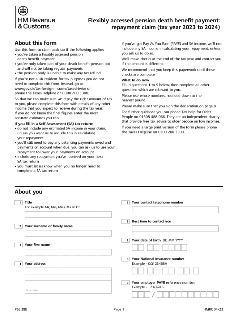 Fillable Online P55(DB). Flexibly accessed pension death benefit ...