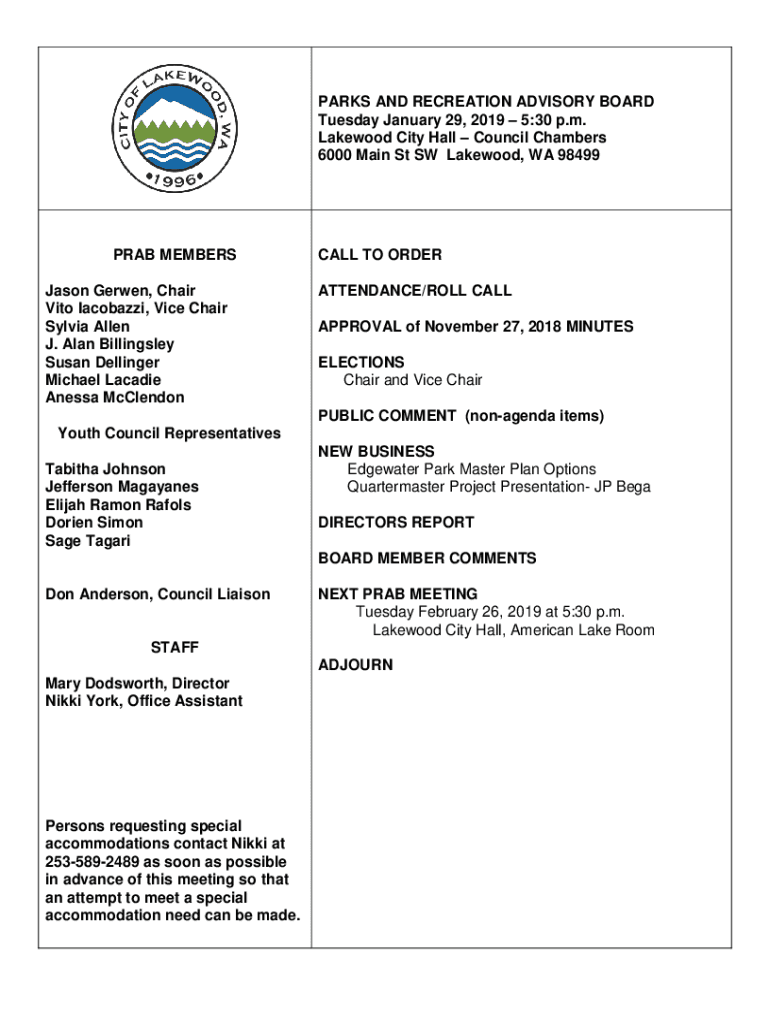 Fillable Online 5:30 p.m. Lakewood City HallCouncil Chambers 6000 Main ...