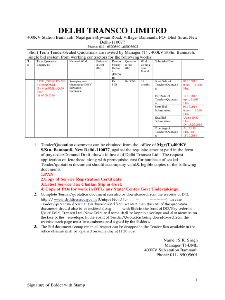 Fillable Online DTL Substations : Delhi Transco Limited Fax Email Print ...