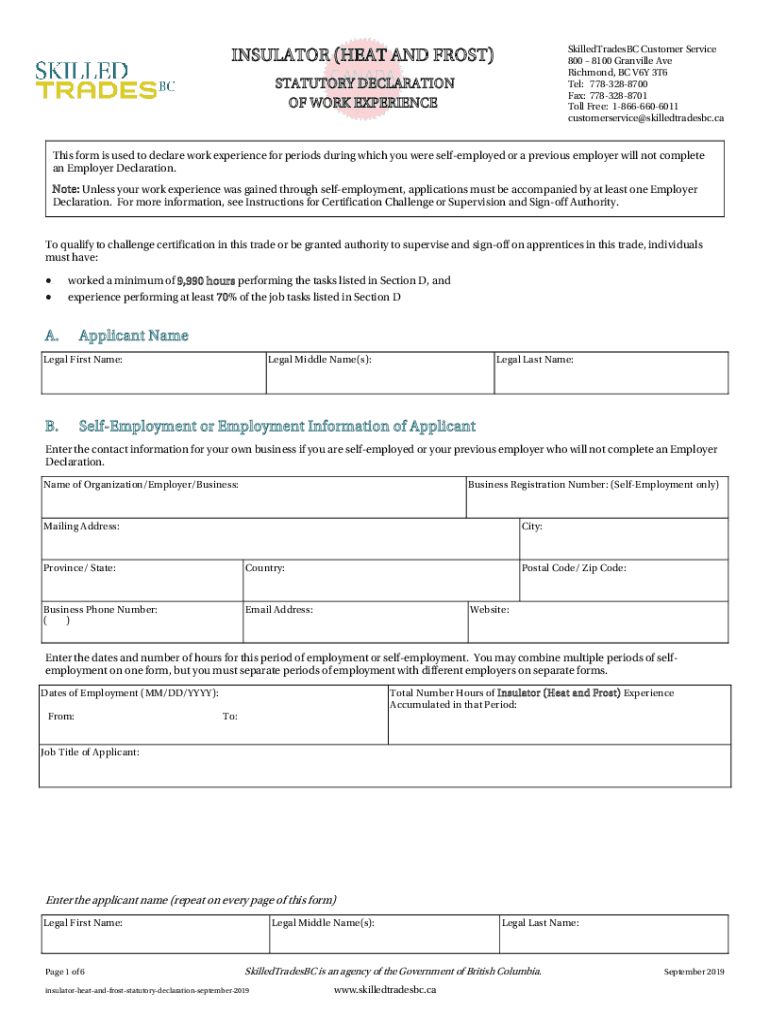 Fillable Online insulator-heat-and-frost-statutory-declaration ...