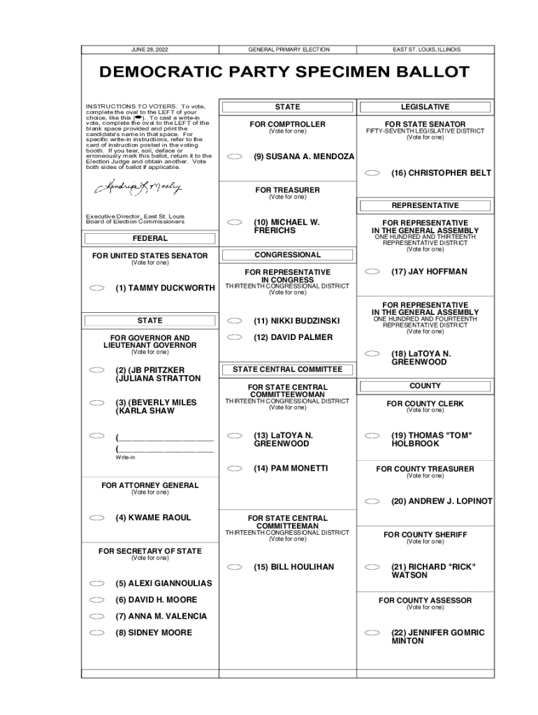 Fillable Online DEMOCRATIC PARTY SPECIMEN BALLOT Fax Email Print ...