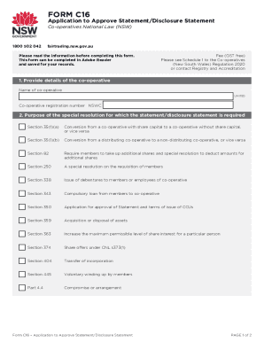 Fillable Online Form C16 - Application to Approve Statement/Disclosure ...