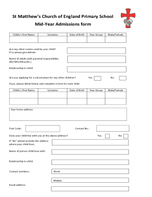 Fillable Online Primary mid year application form Fax Email Print ...