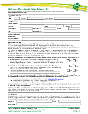 Fillable Online Notice of objection unimproved land valuation rural ...