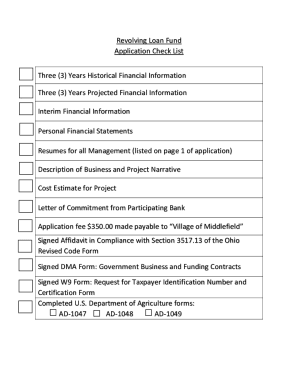 Fillable Online Revolving Loan Fund Application Check List Three (3 ...