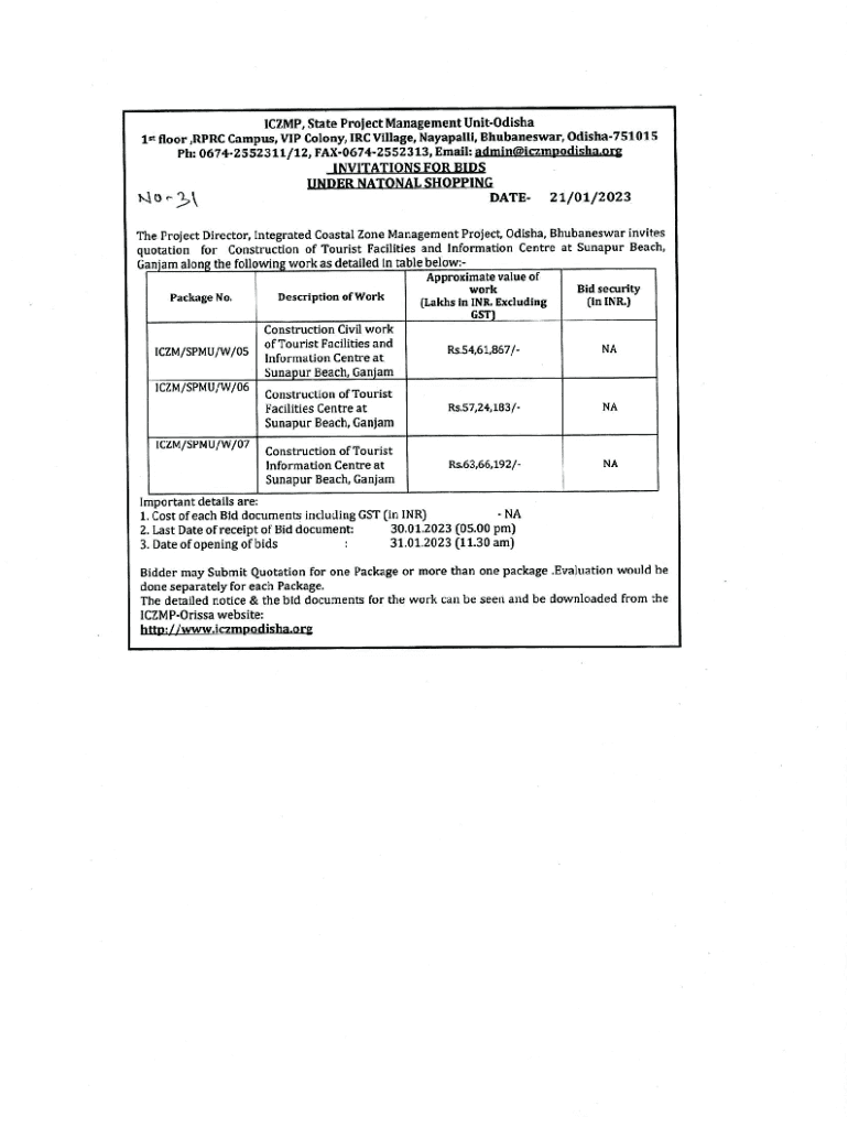 Fillable Online Integrated Coastal Zone Management Project, Odisha Fax ...