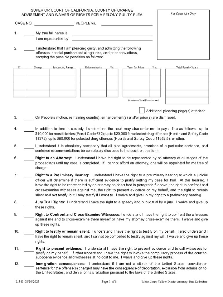 Fillable Online Sample Advisement of Rights, Waiver, Plea Forms Fax ...