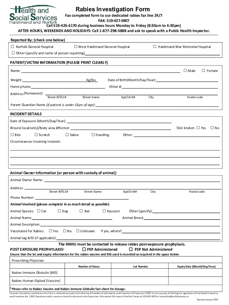 Fillable Online Rabies Investigation Form Fax Email Print - pdfFiller