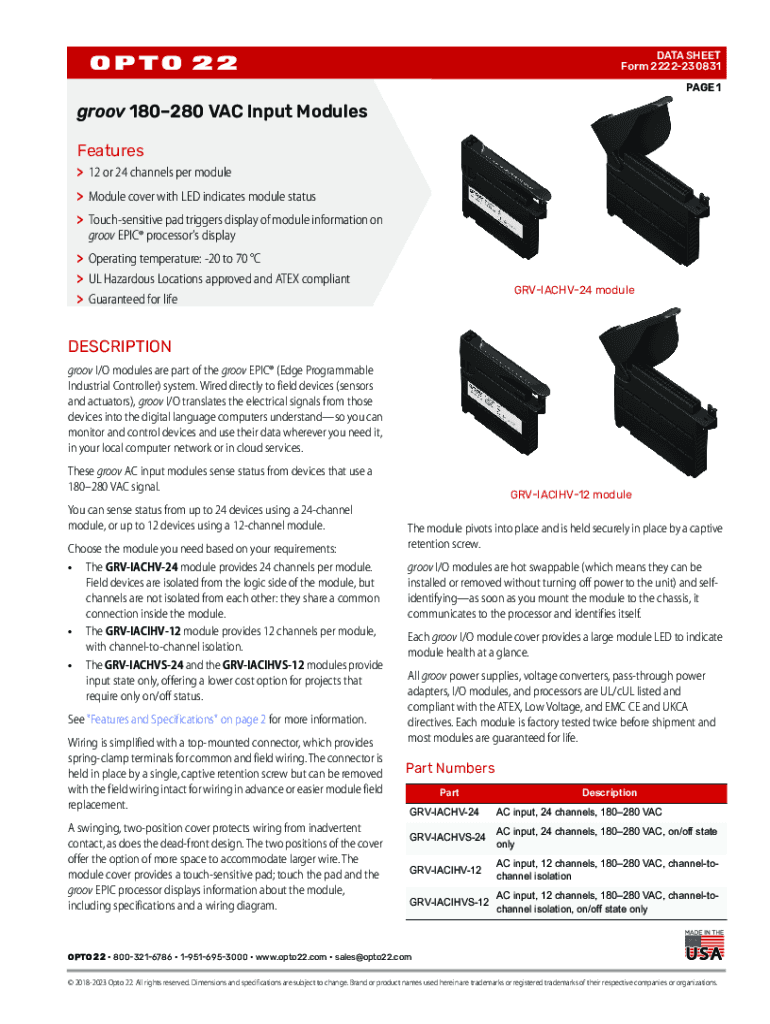 Fillable Online groov 120280 VAC Input Modules Data Sheet. groov mobile ...