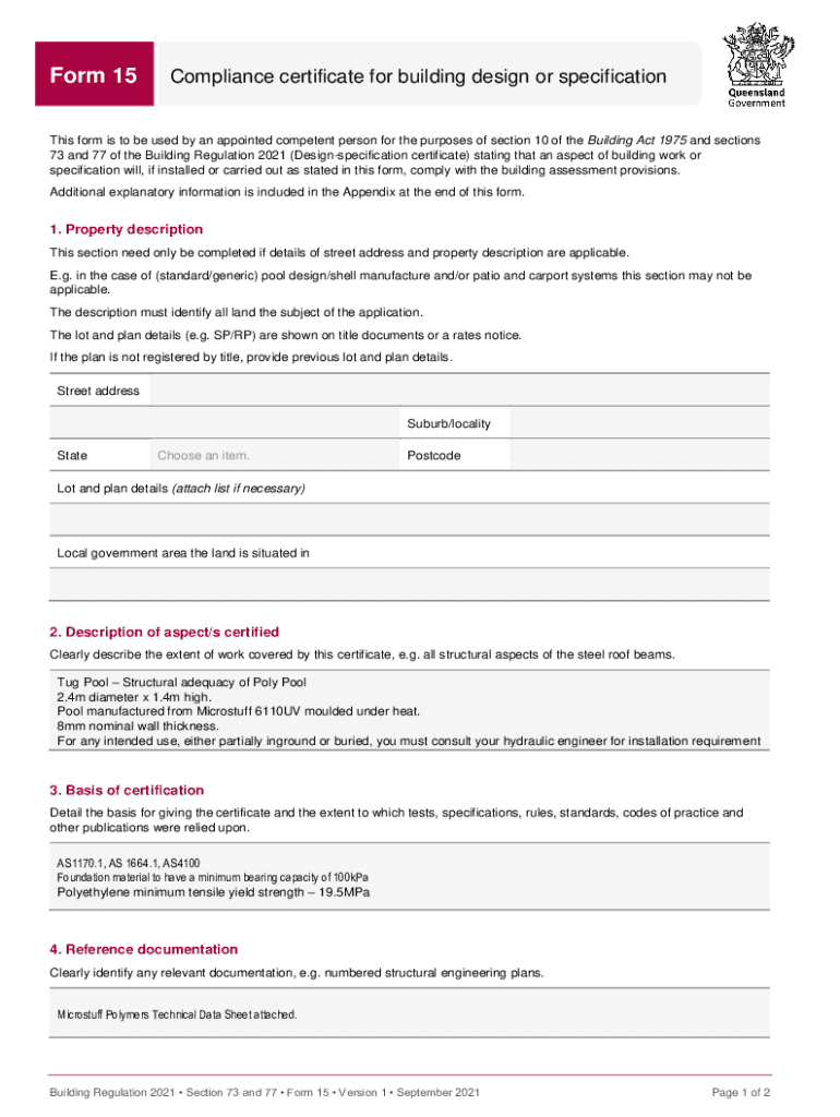 Fillable Online Form 15 & Form 12 Structural Certificates QLD Fax Email ...