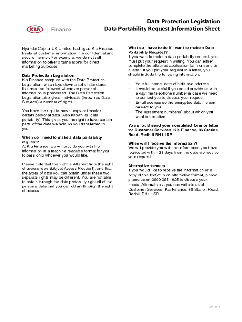 Fillable Online Data Portability Request Information Sheet - Kia ...