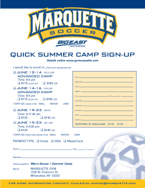 Fillable Online Soccer Camp Sign-up Sheet Fax Email Print - pdfFiller