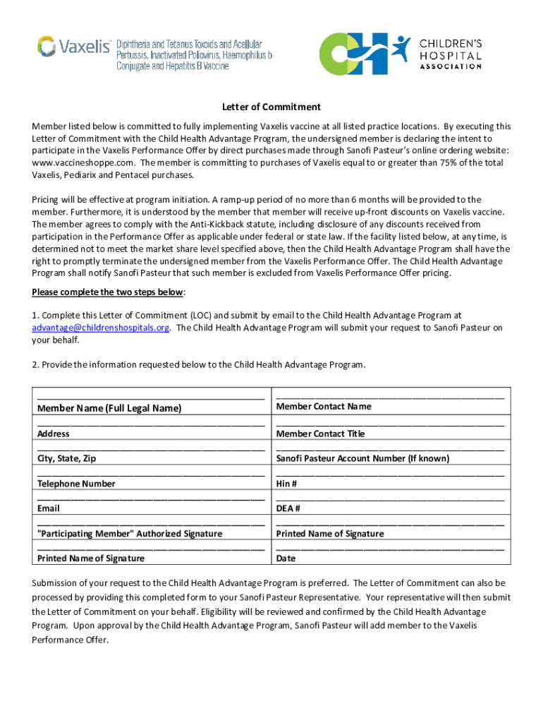 Fillable Online Letter of Commitment Member Name (Full Legal Name) Fax ...